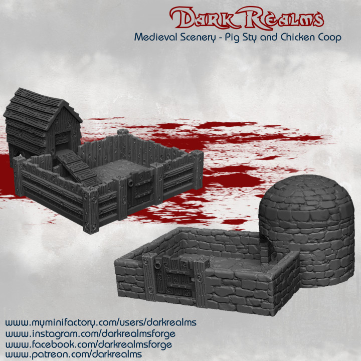 3D Printable Dark Realms Medieval Scener - Chicken Coop & Pig Sty by ...