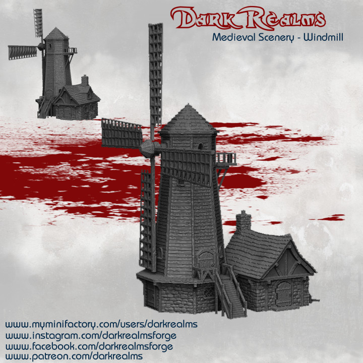3D Printable Dark Realms Medieval Scenery - Windmill by Dark Realms Forge