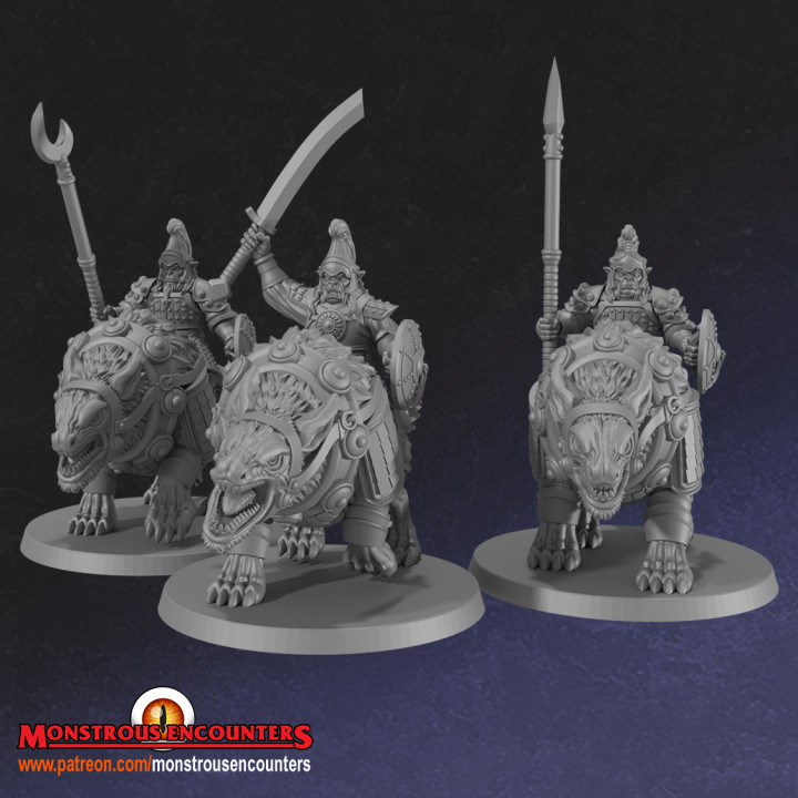 3D Printable Hobgoblins Riding Worgs by Monstrous Encounters