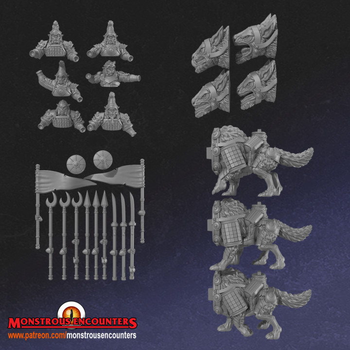 3D Printable Hobgoblins Riding Worgs by Monstrous Encounters