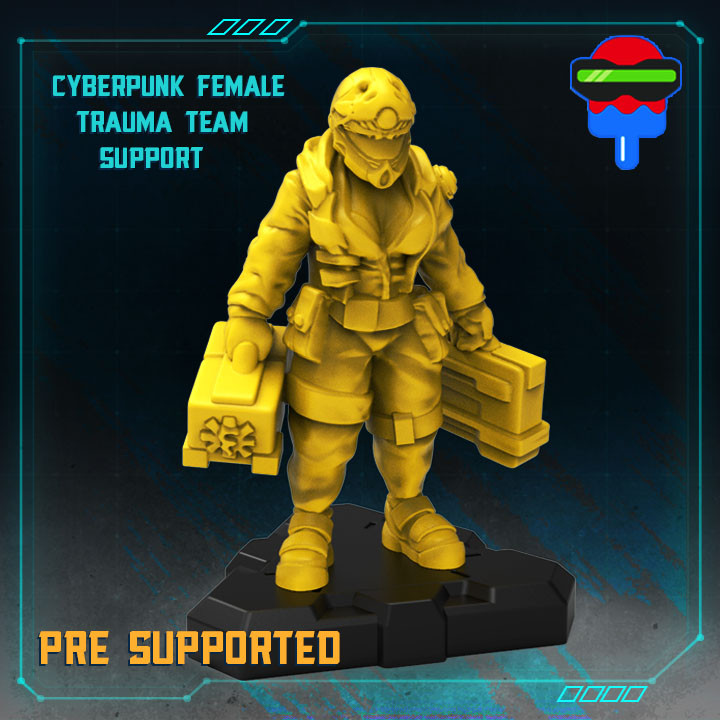 3D Printable CYBERPUNK FEMALE TRAUMA TEAM SUPPORT by PAPSIKELS MINIATURES