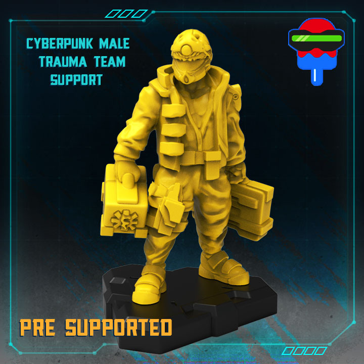 3D Printable CYBERPUNK MALE TRAUMA TEAM SUPPORT by PAPSIKELS MINIATURES
