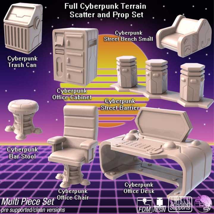 3D Printable Cyberpunk Scatter Terrain Set by SRS Studios