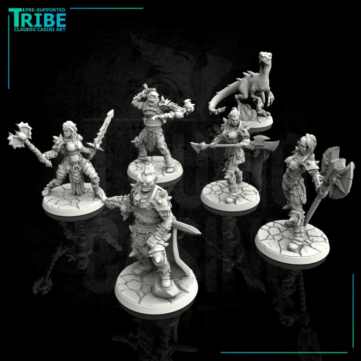 3D Printable (Bundle) Half orc barbarian squad by Claudio Casini Art
