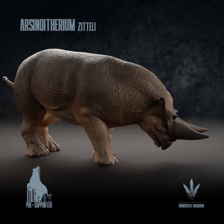 3D Printable Arsinoitherium Zitteli : Defensive Posture by Miniature Museum