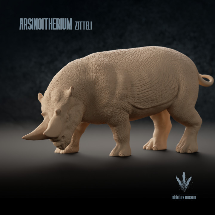 3D Printable Arsinoitherium Zitteli : Defensive Posture by Miniature Museum