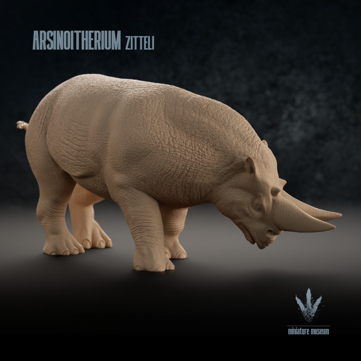 3D Printable Arsinoitherium Zitteli : Defensive Posture by Miniature Museum