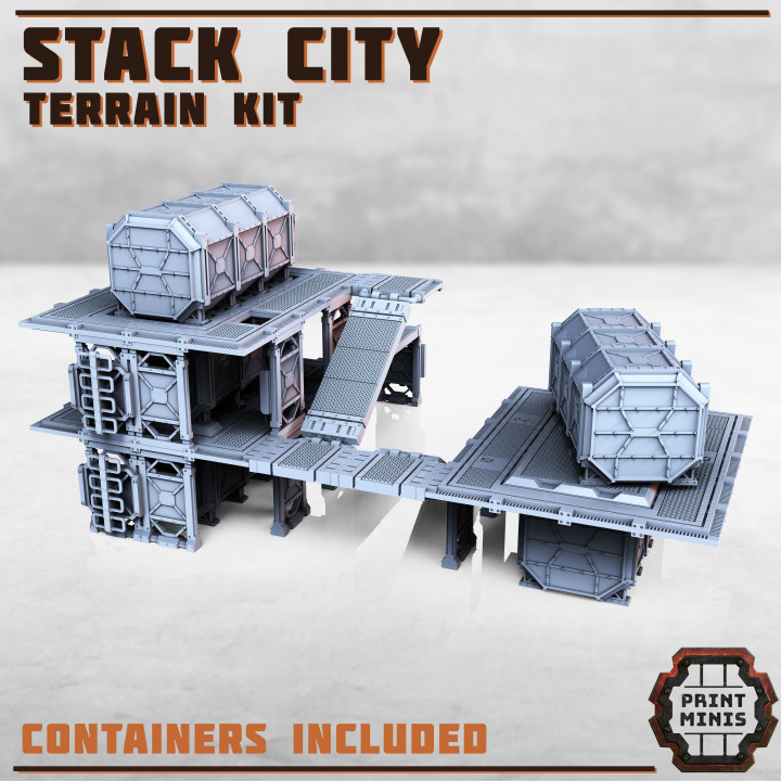 3D Printable Stack City Terrain w/ Containers - Part 1 by Print Minis