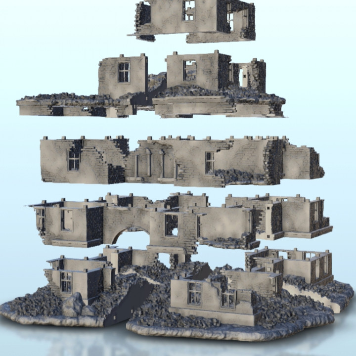3D Printable Large ruined building with central arch 1 - Modern WW2 ...