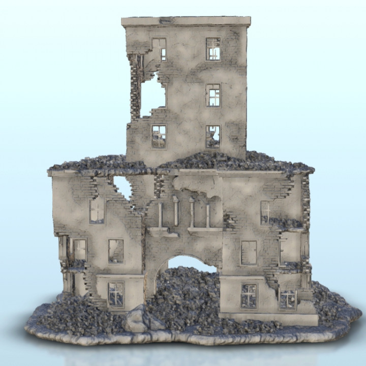 3D Printable Large ruined building with central arch 1 - Modern WW2 ...