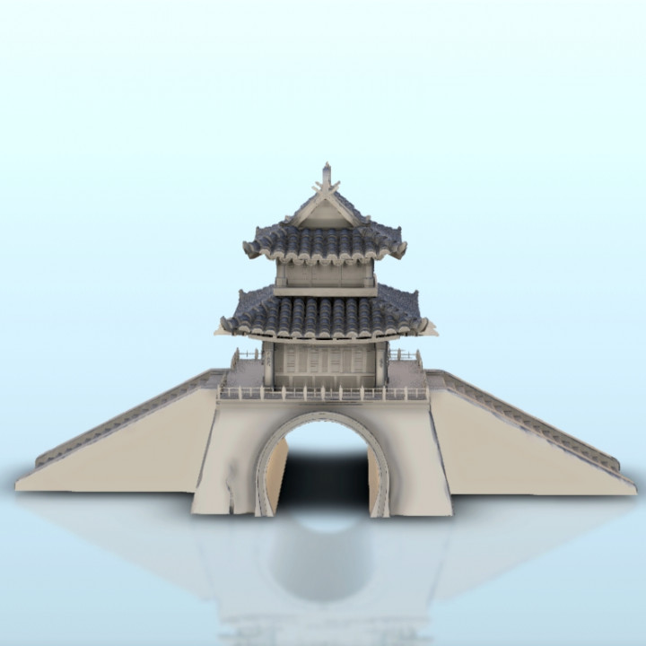 3D Printable Asian building with one floor on grand staircase 8 - Asia ...