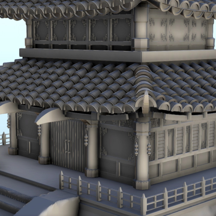 3D Printable Asian building with one floor on grand staircase 8 - Asia ...