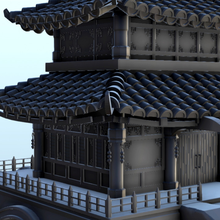 3D Printable Asian building with one floor on grand staircase 8 - Asia ...