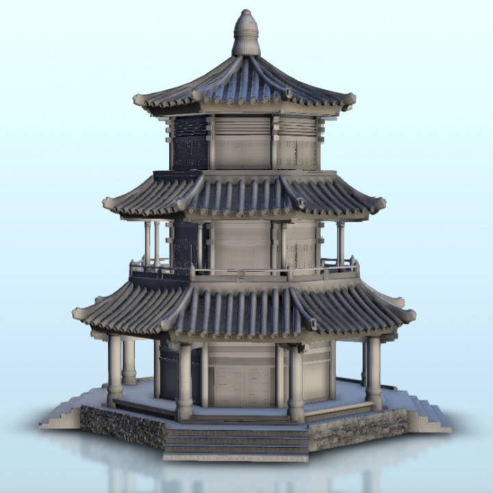 3D Printable Octagonal two-stories pagoda with columns 18 - Asia ...