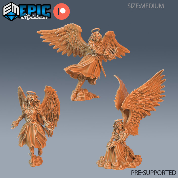 3D Printable Angel Female Set / Angelic Soldier / Heavenly High Guardian / Winged Cloud ...