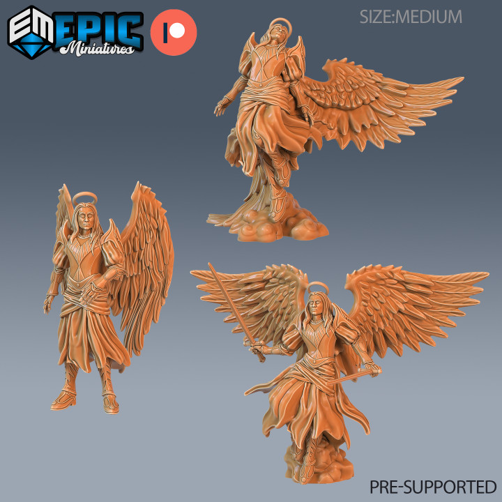 3D Printable Angel Male Set / Angelic Soldier / Heavenly High Guardian / Winged Cloud Celestial ...